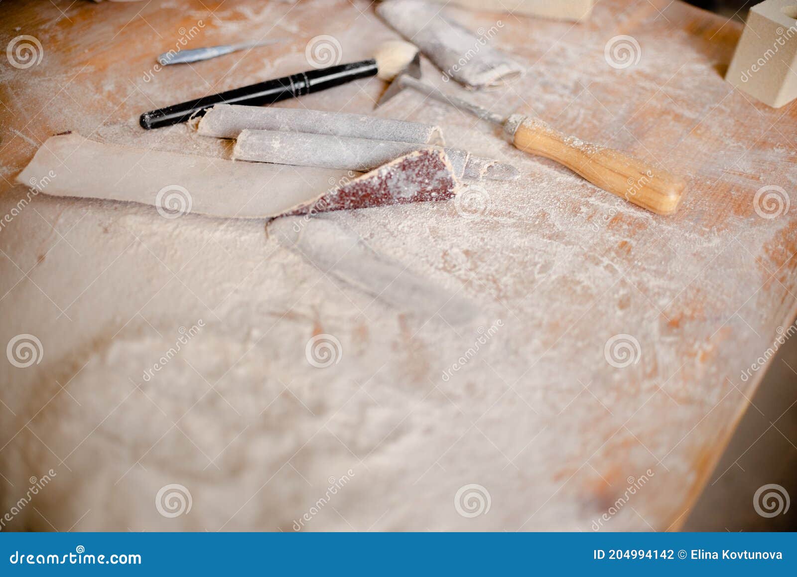 Pottery and Pottery Making Tools. Top Horizontal View Copyspace Stock ...