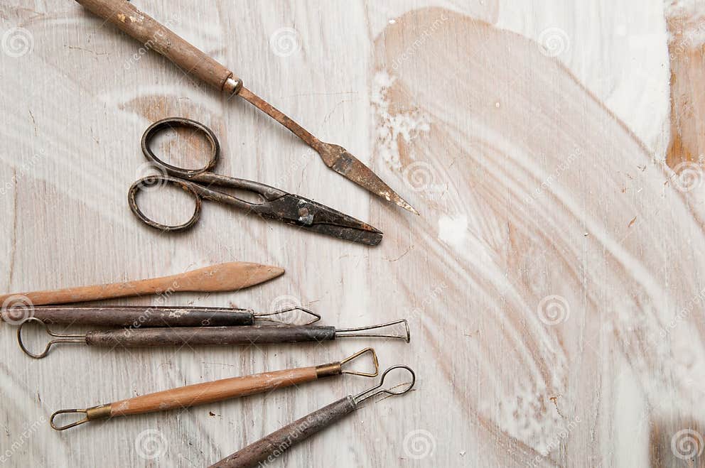 Pottery making tools stock image. Image of vintage, artistic - 81469883