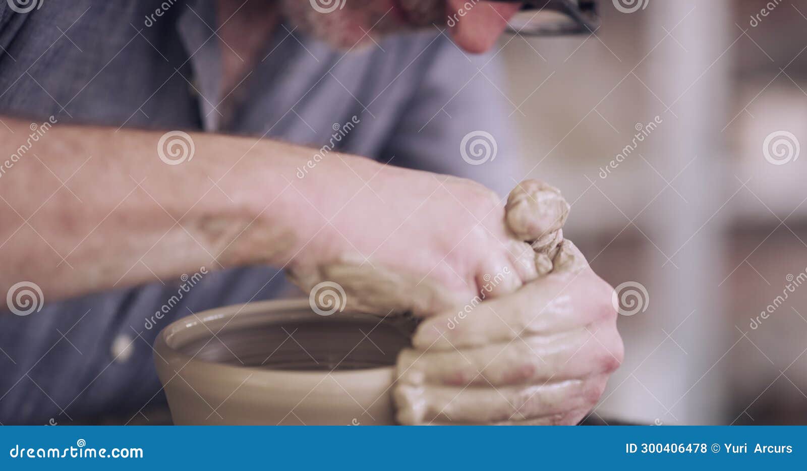 Pottery, Man Hands and Clay Shape on Wheel To Mold Product in Studio ...