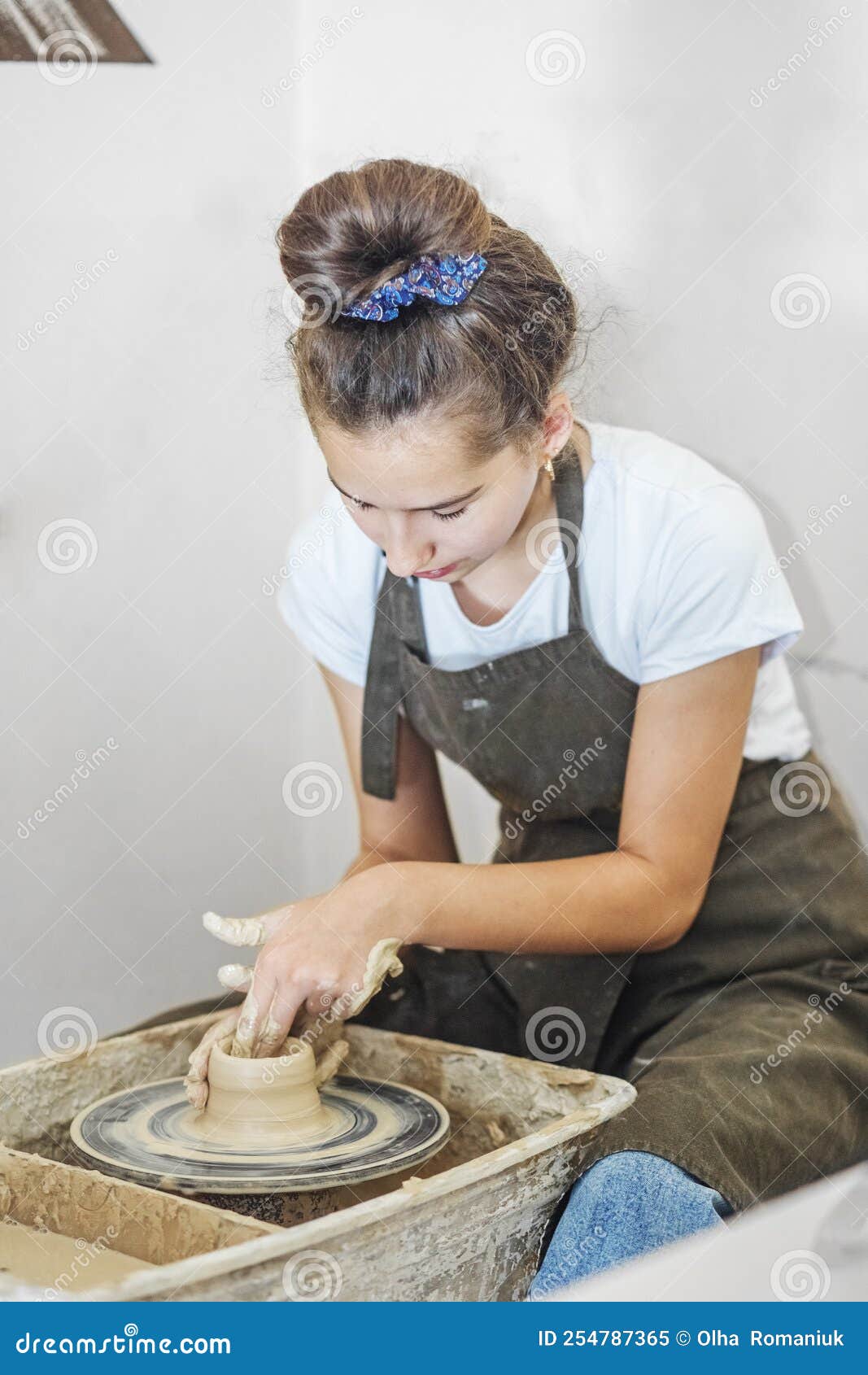 Teenage Girl Creates Pottery in Pottery Workshop. Creative Process ...