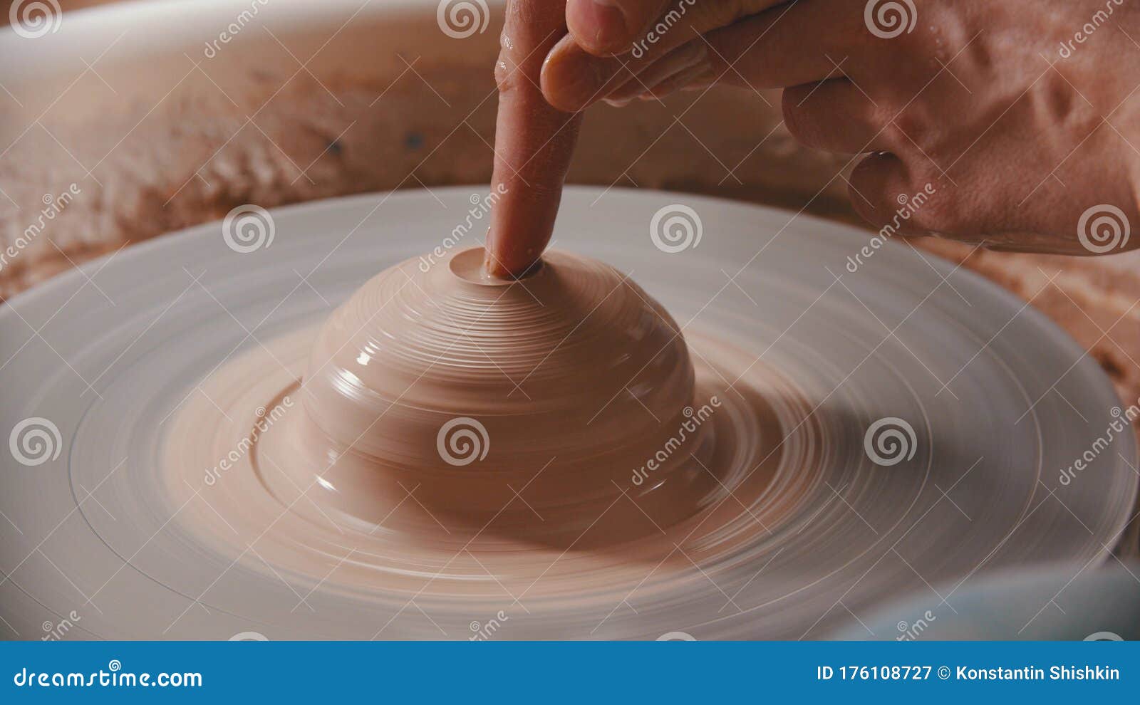 Pottery - the Master is Pressing the Index Finger into the Clay Stock ...