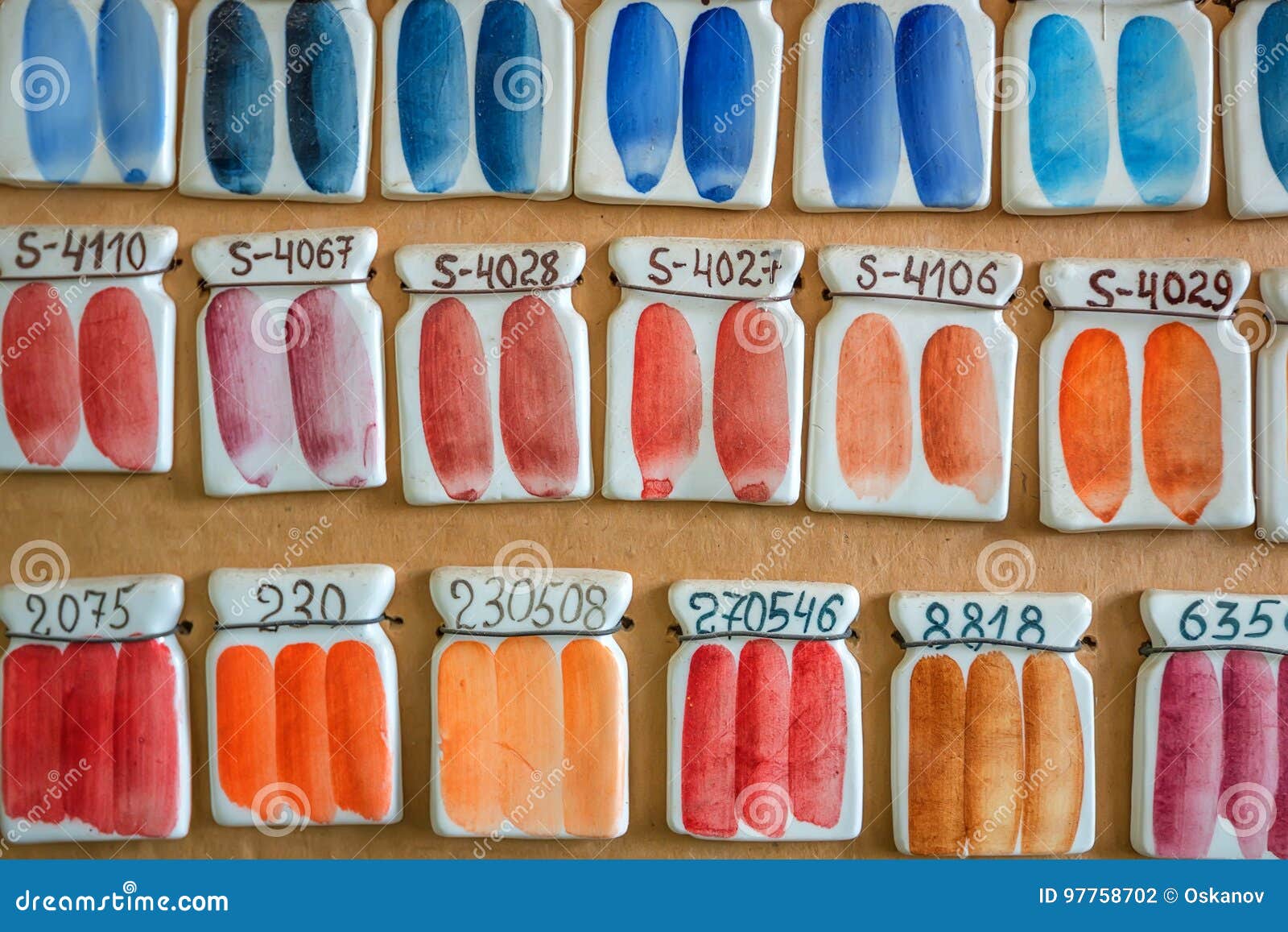 Pottery Paint Samples on Wall Stock Photo - Image of colorful, colour ...