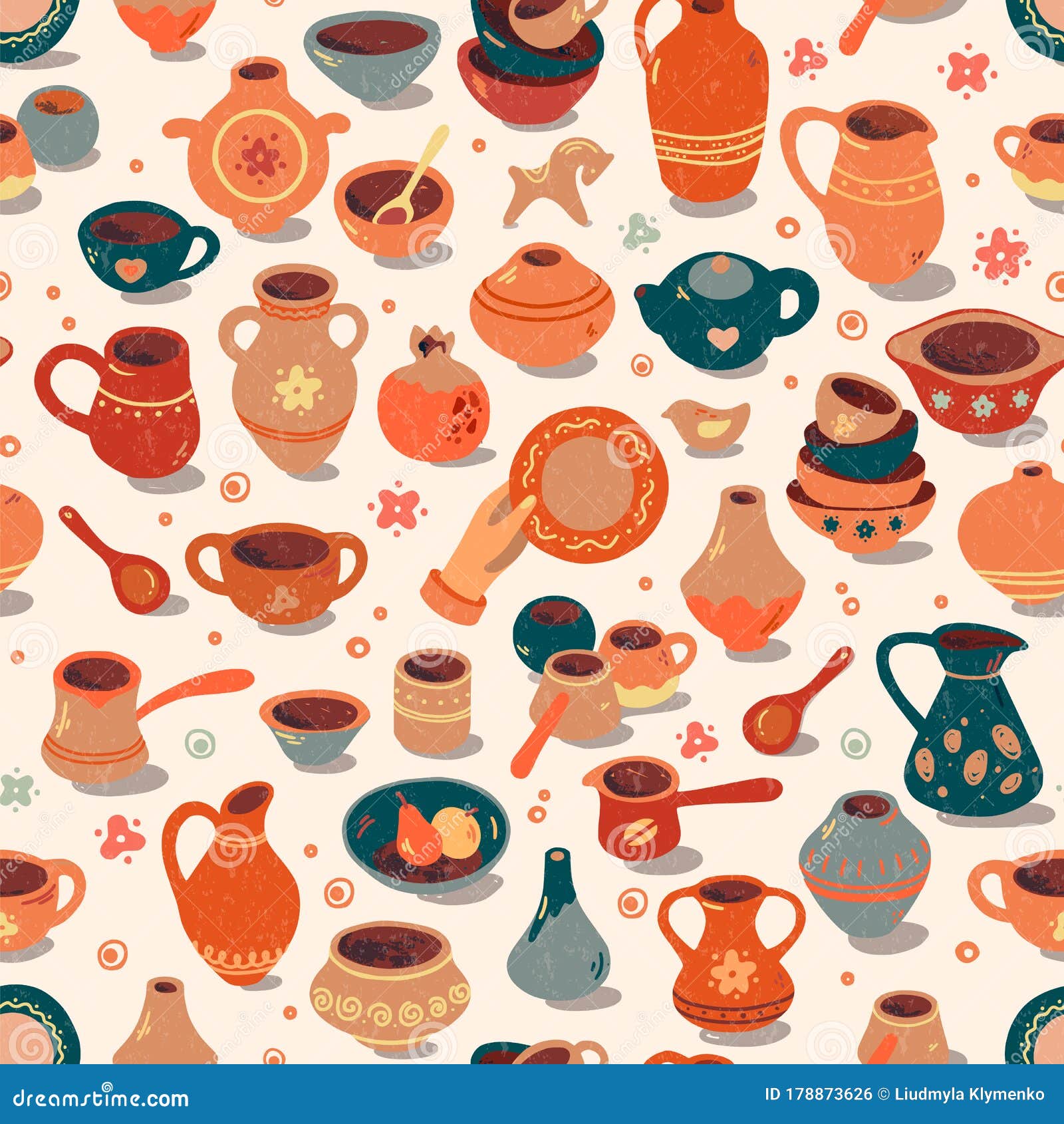 Pottery Seamless Pattern Consisting of Various Pottery Stock Vector ...