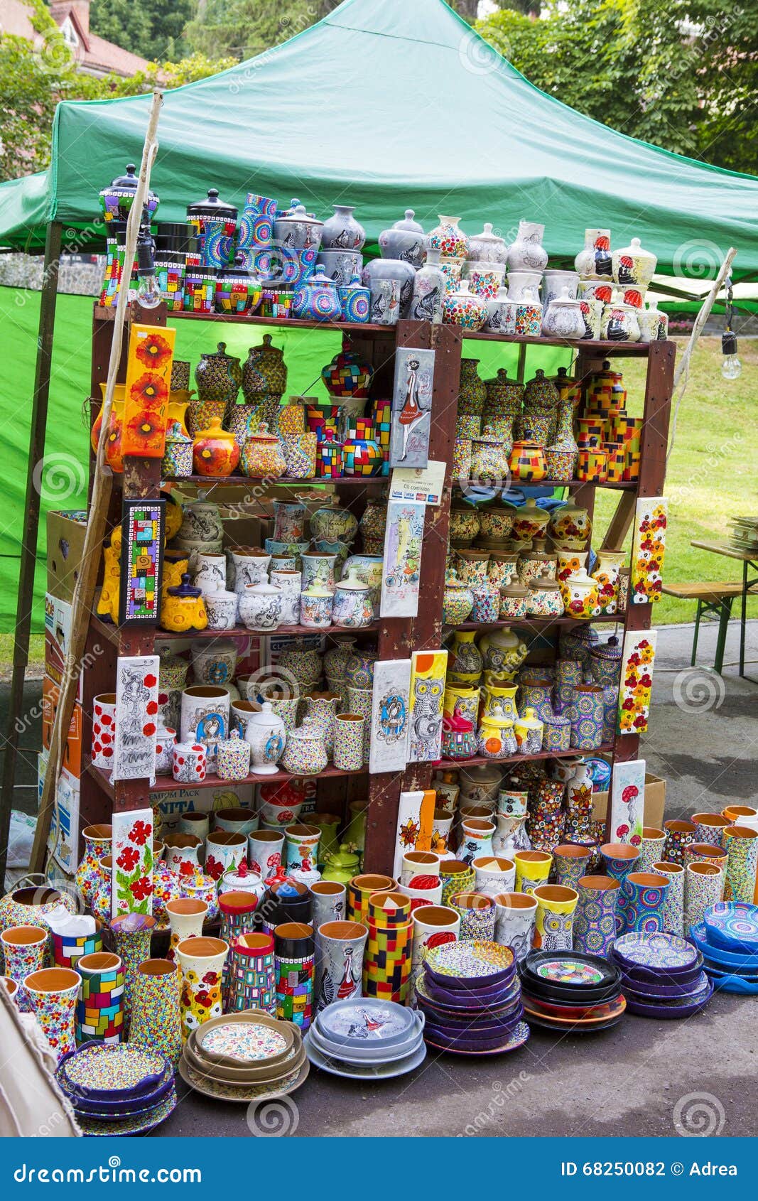 Pottery Stall with Different Merchandise on a Fair Stock Photo - Image ...