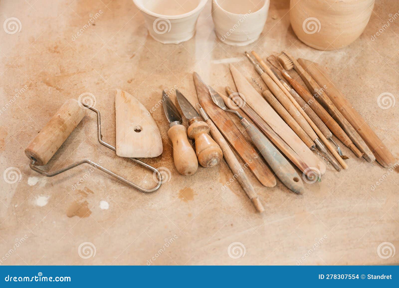 Pottery Tools. Close Up View of the Table with Instruments Stock Photo ...