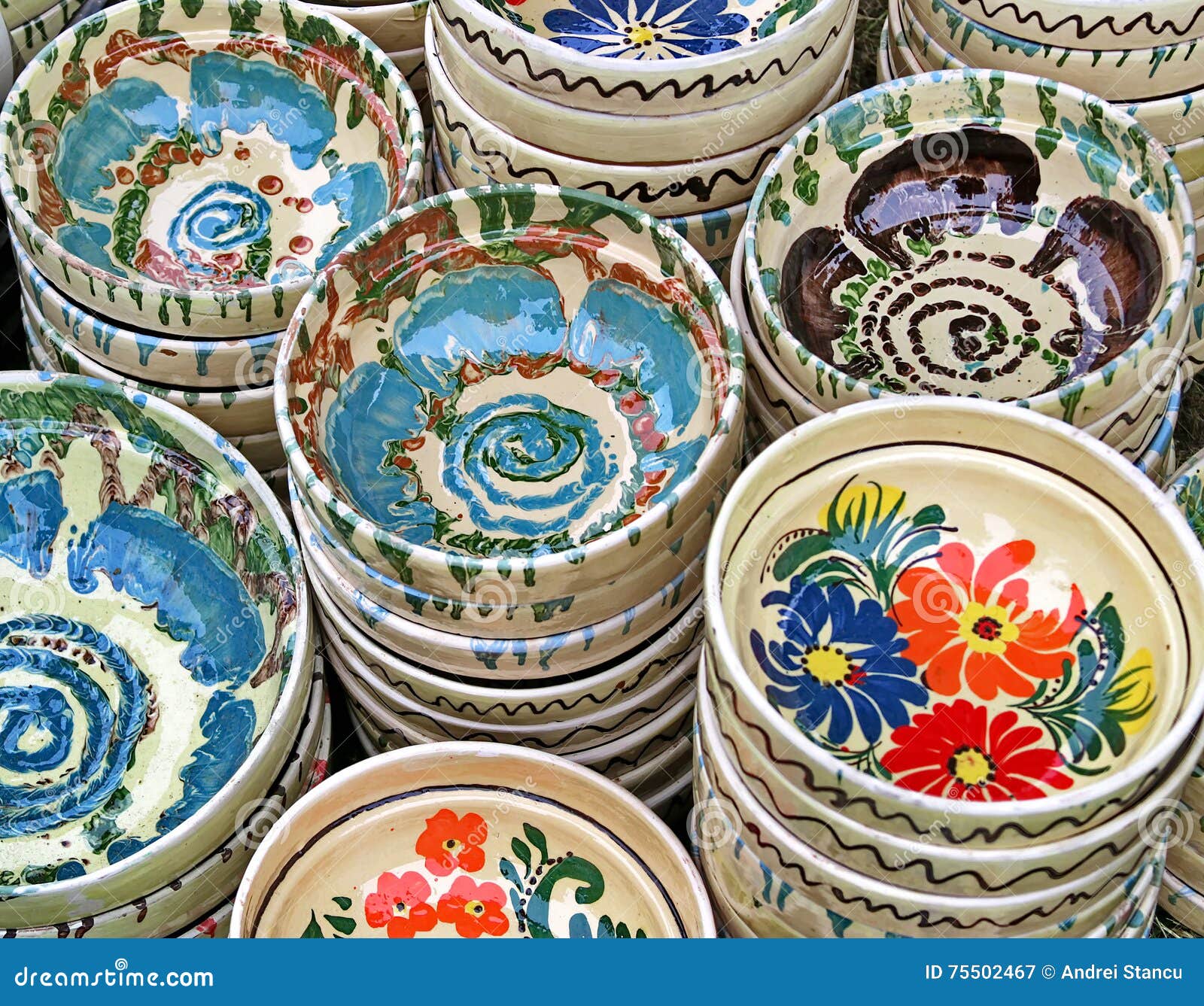 Ceramic Traditional Colored Pottery, Romania Stock Image - Image of ...