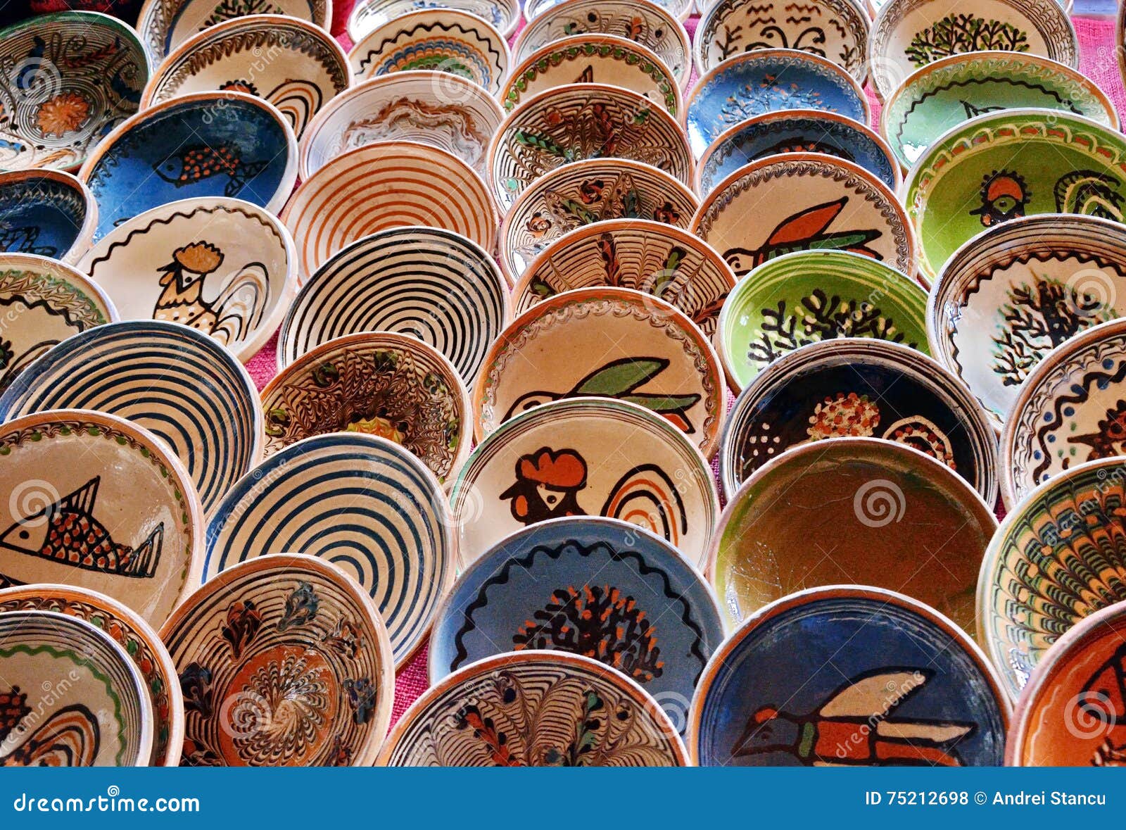 Ceramic Traditional Colored Pottery, Romania Stock Photo - Image of ...