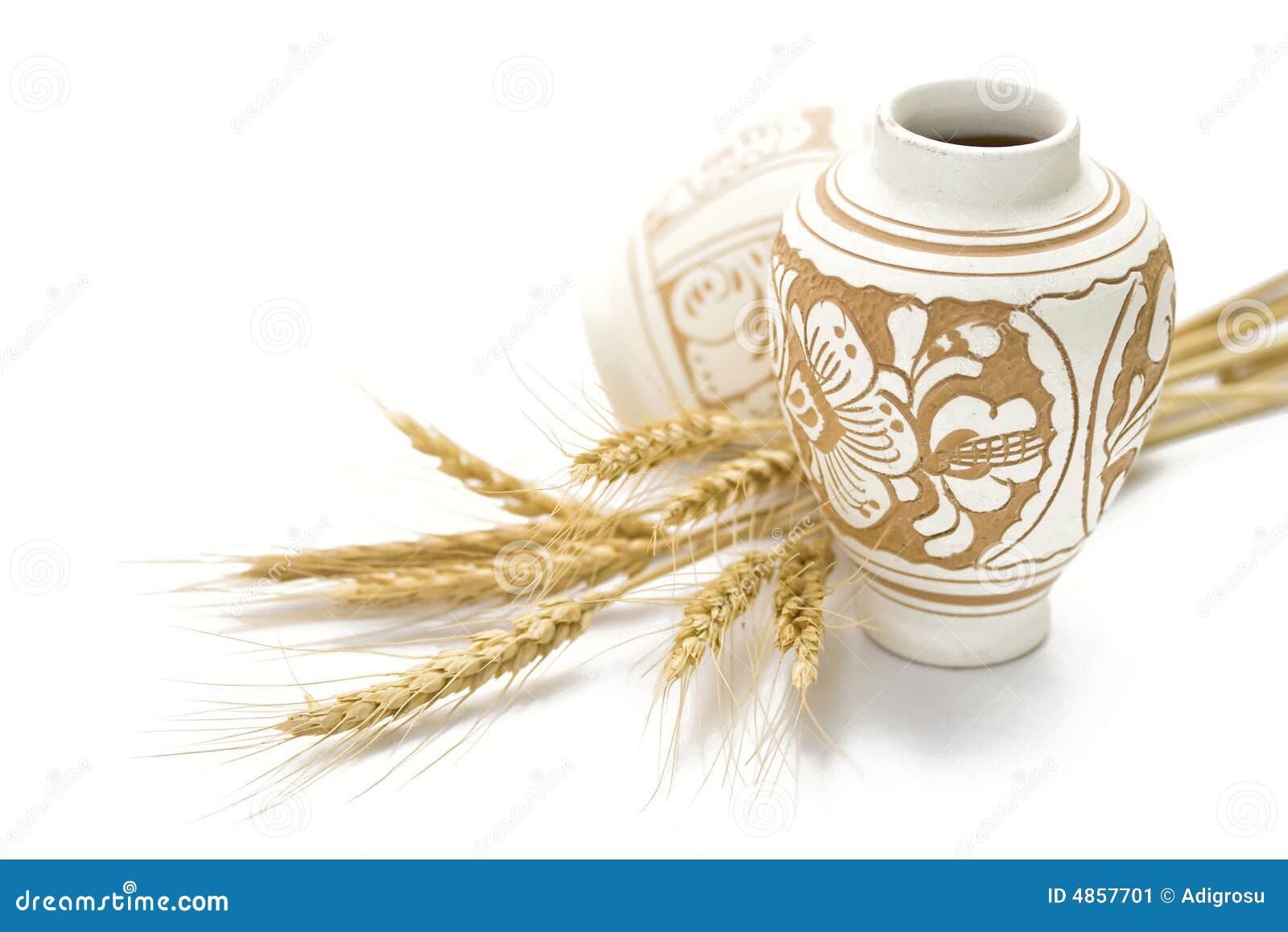 Pottery and wheat stock image. Image of white, brown, pottery - 4857701