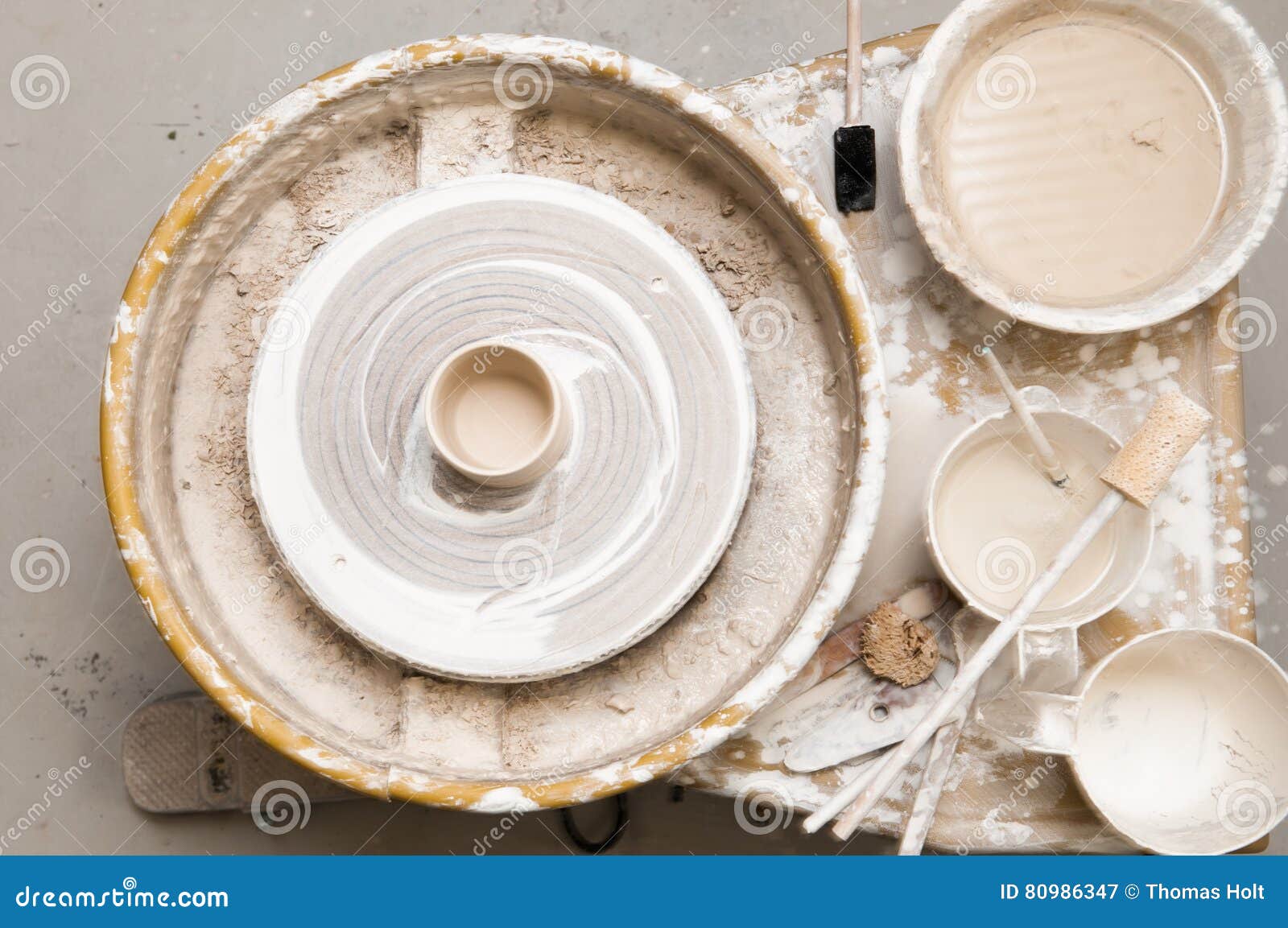Pottery Wheel and Creative Tools Stock Image - Image of messy, making ...