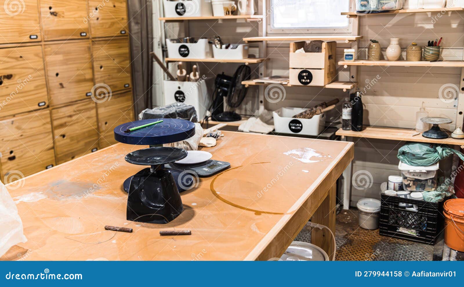 Pottery Work Desk in a Pottery Studio Stock Photo - Image of closeup ...