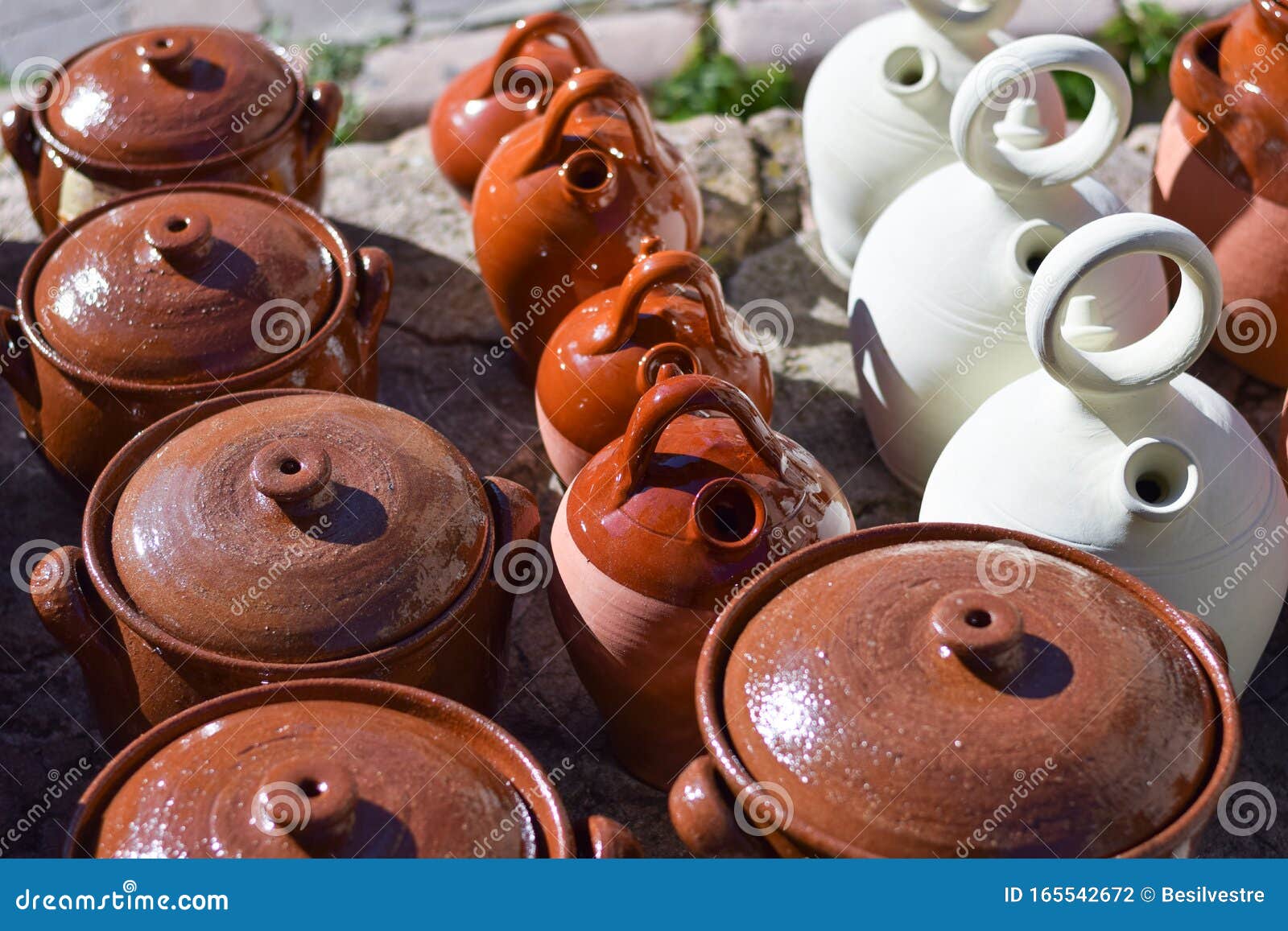 Pottery Workshop. Earthenware Pitchers and Pots in a Market in Spain ...