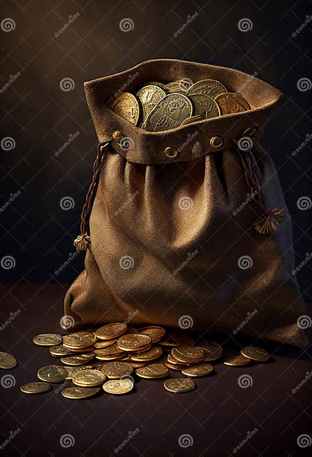 Pouch with Gold Coins. AI Generated Stock Illustration - Illustration ...