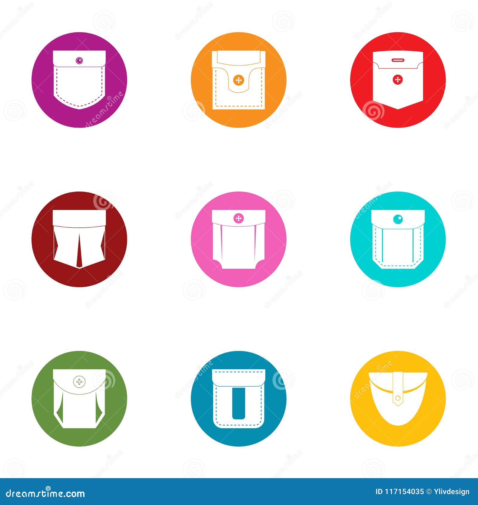 Pouch Icons Set, Flat Style Stock Vector - Illustration of shirt ...