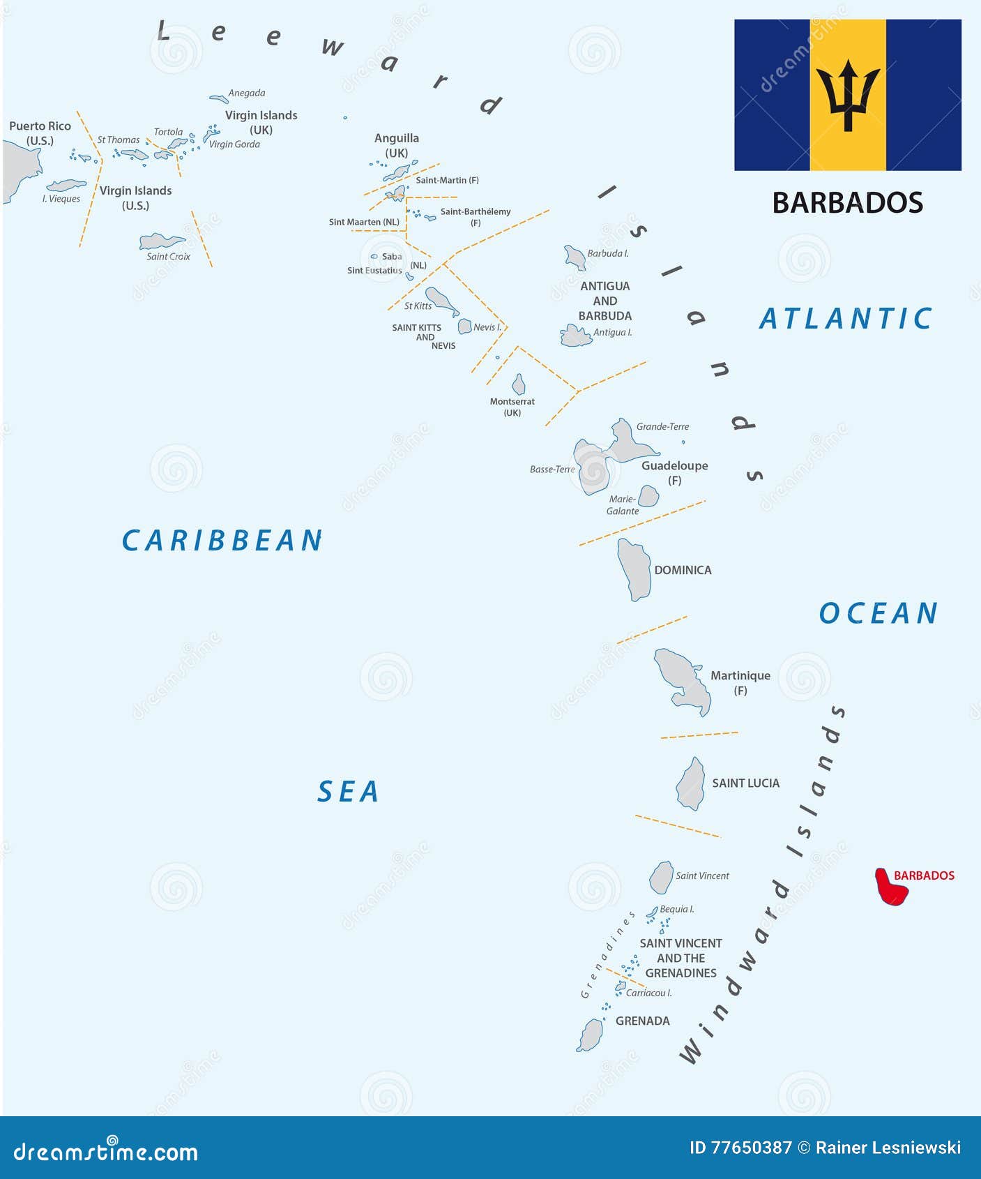 Pouco Mapa Barbados De Antilhas Com Bandeira Ilustração Stock ...