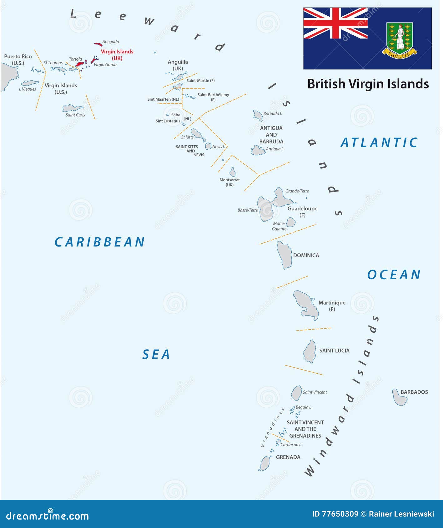 Pouco Mapa British Virgin Islands De Antilhas Com Bandeira Ilustração ...
