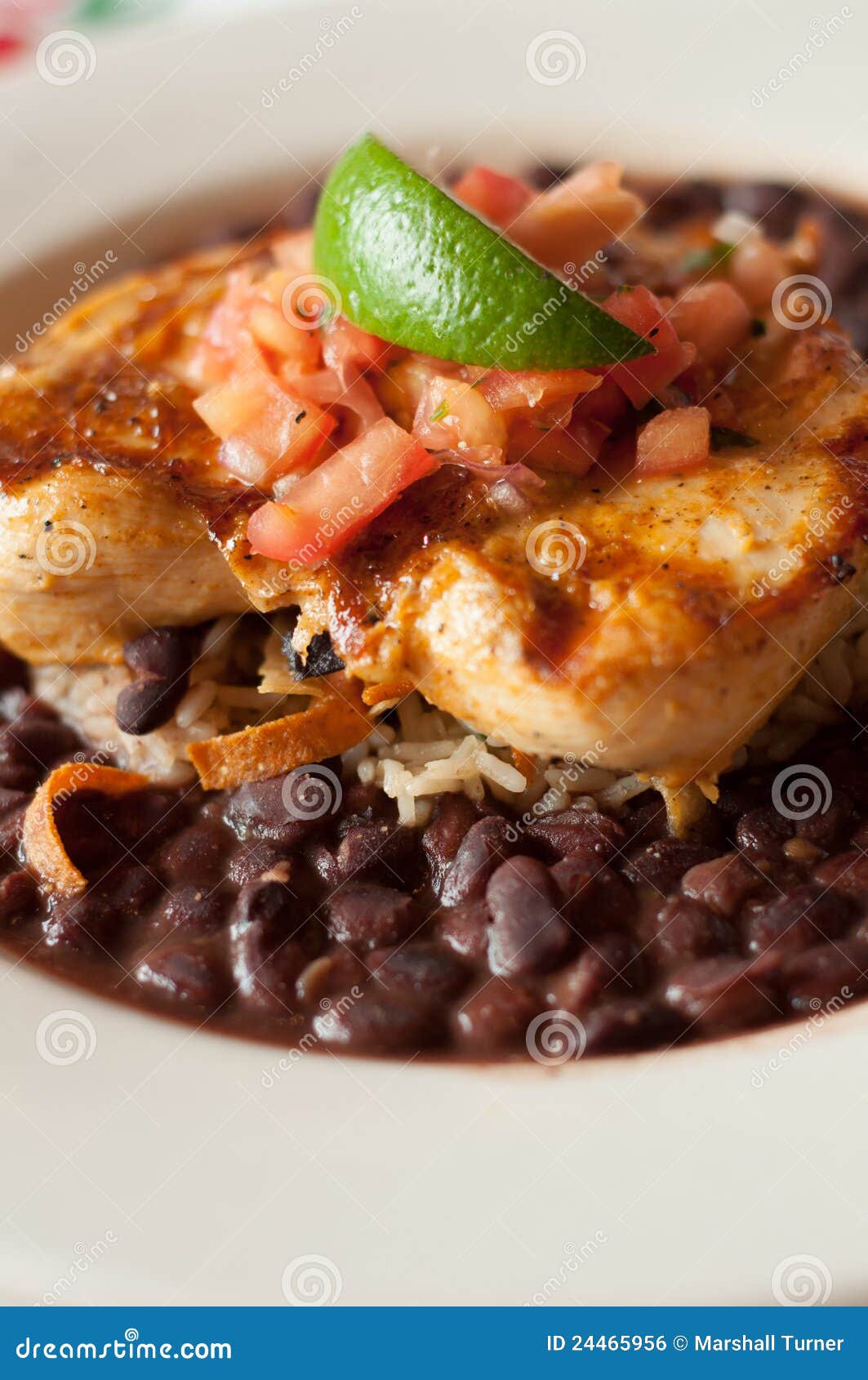 Poulet Avec Les Haricots Noirs Et Le Riz Photo stock - Image du ...