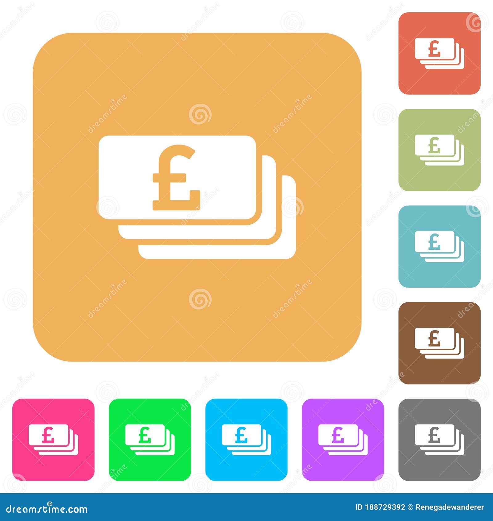 Pound Banknotes Rounded Square Flat Icons Stock Vector - Illustration ...