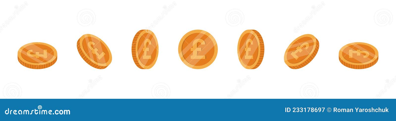 Pound Coins. Rotation of Icons at Different Angles for Animation Stock ...