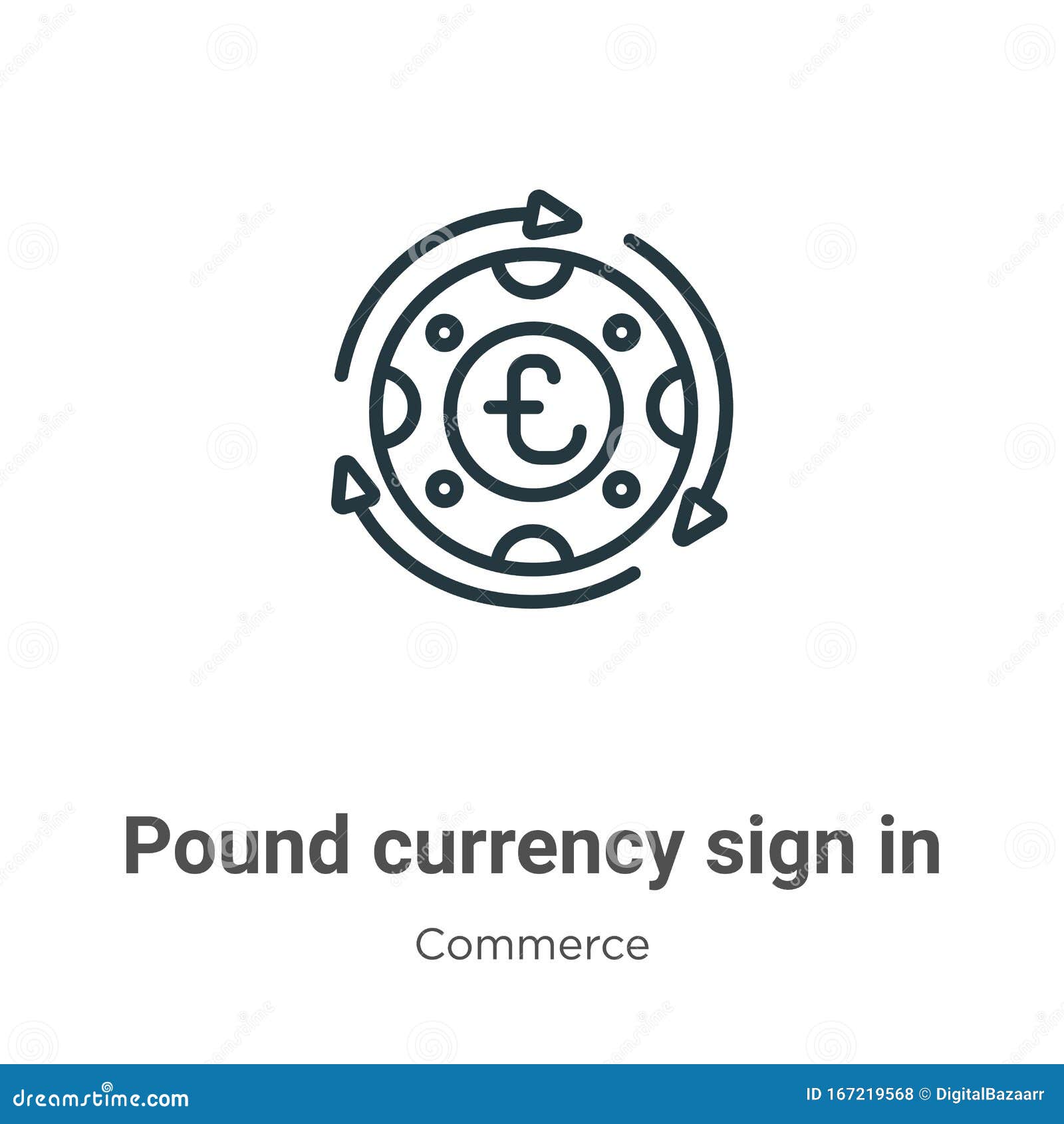 Pound Currency Sign in Counterclockwise Circle of Arrows Outline Vector ...