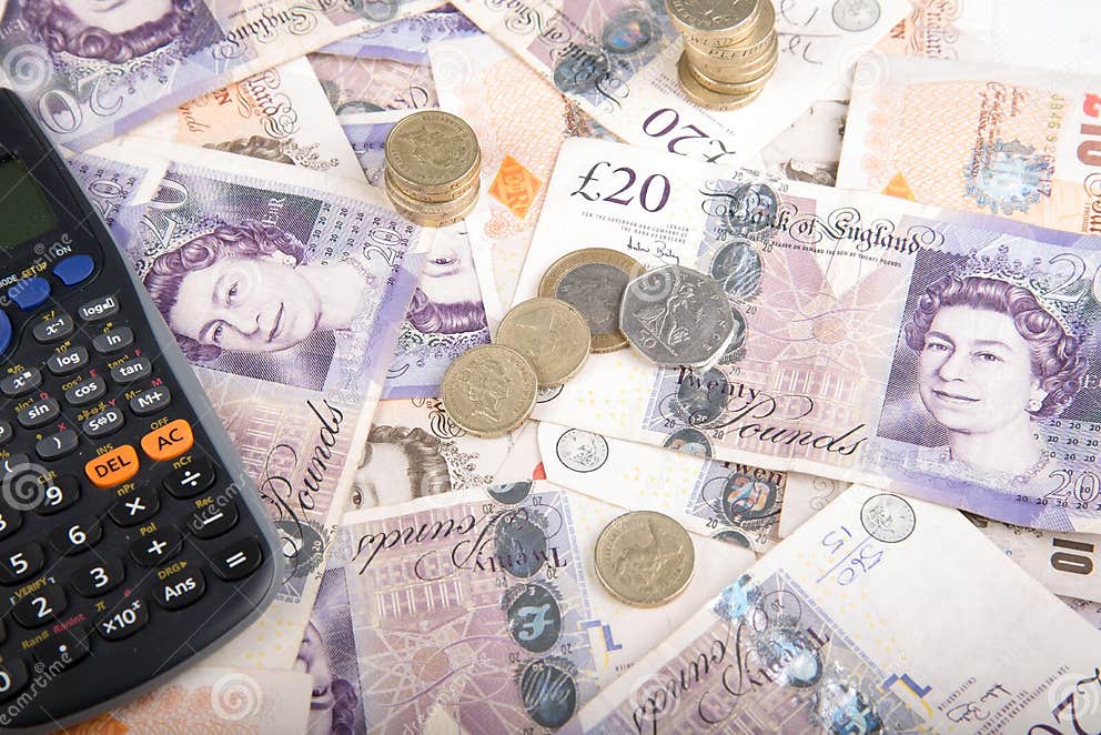 Pound notes and coins editorial stock photo. Image of diagram - 43220388