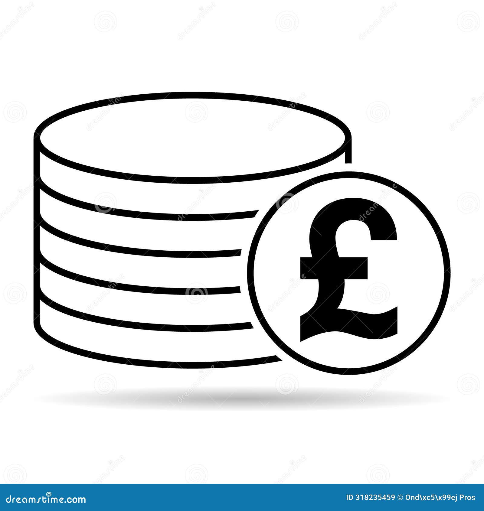 Pound Stack Shadow Coin, Flat Icon Money Design, Cash Sign Vector ...