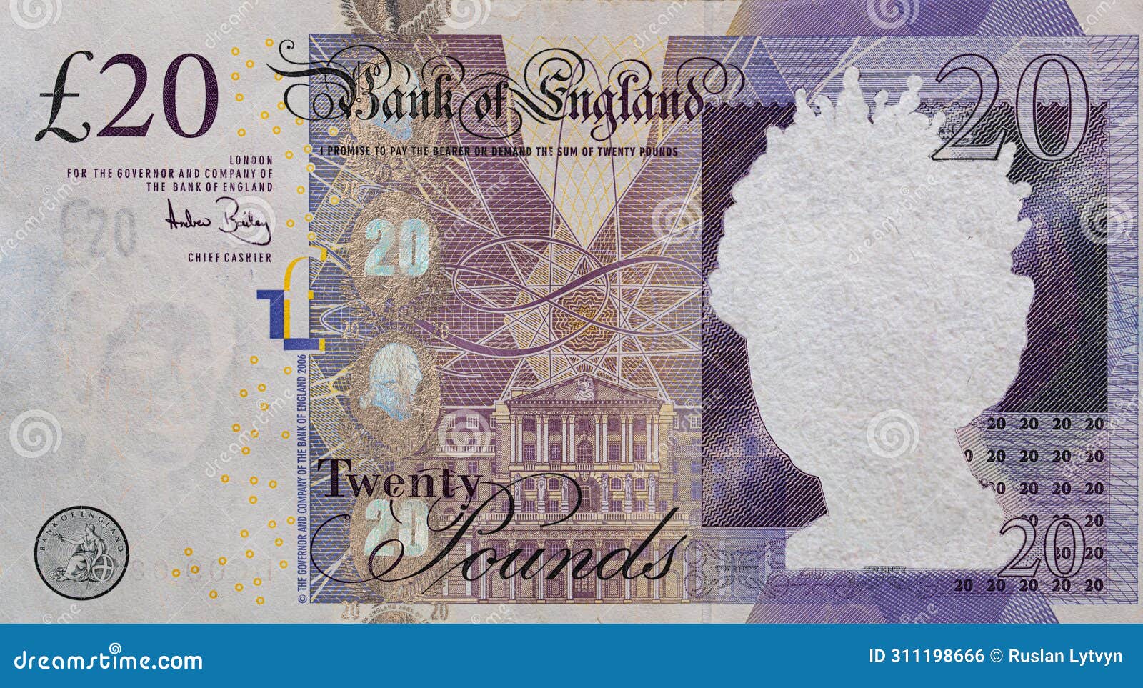 20 Pound Sterling Banknote Border with Empty Middle Area Editorial ...