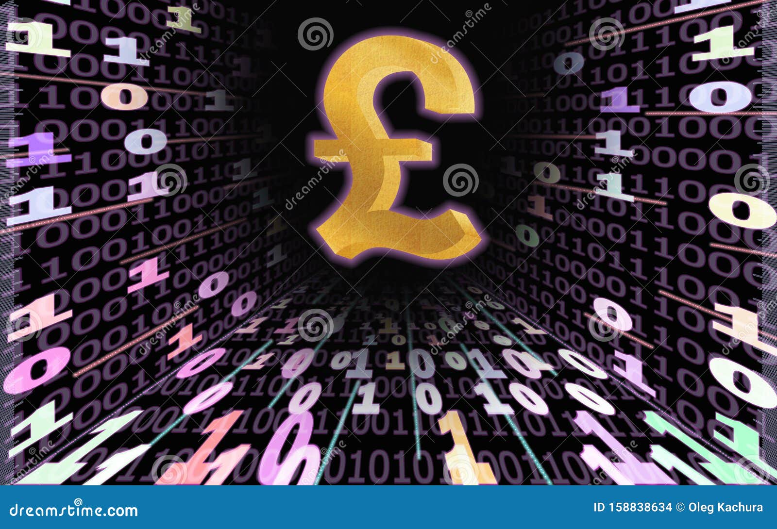 Pound Sterling Sign, Against the Backdrop of a Binary Code with Tunnels ...