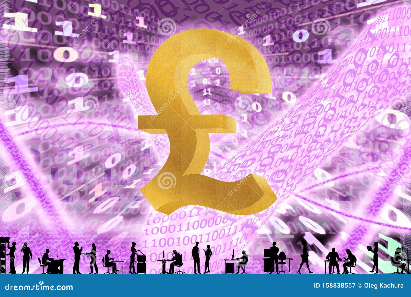 Pound Sterling Sign, Against the Backdrop of a Binary Code with Tunnels ...