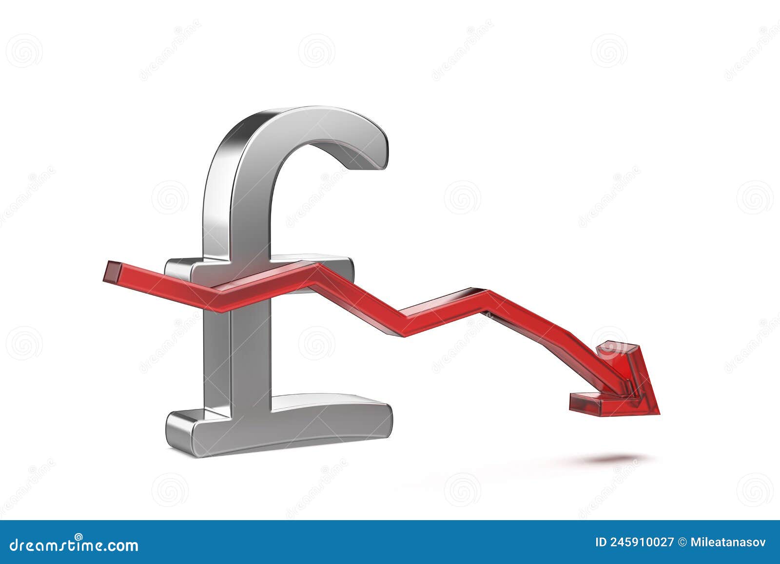 Pound Sterling Symbol with Red Arrow Pointing Down Stock Image ...