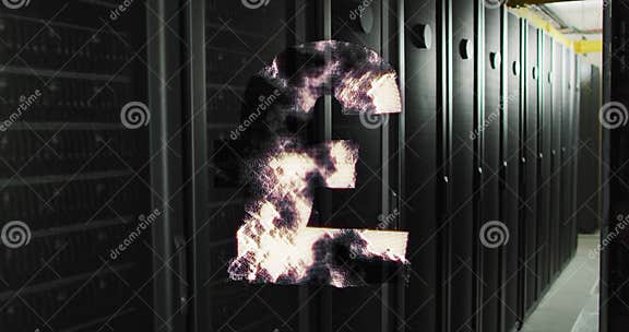 Pound Sterling Symbol with Smoke Effect Image Over Server Racks in Data ...