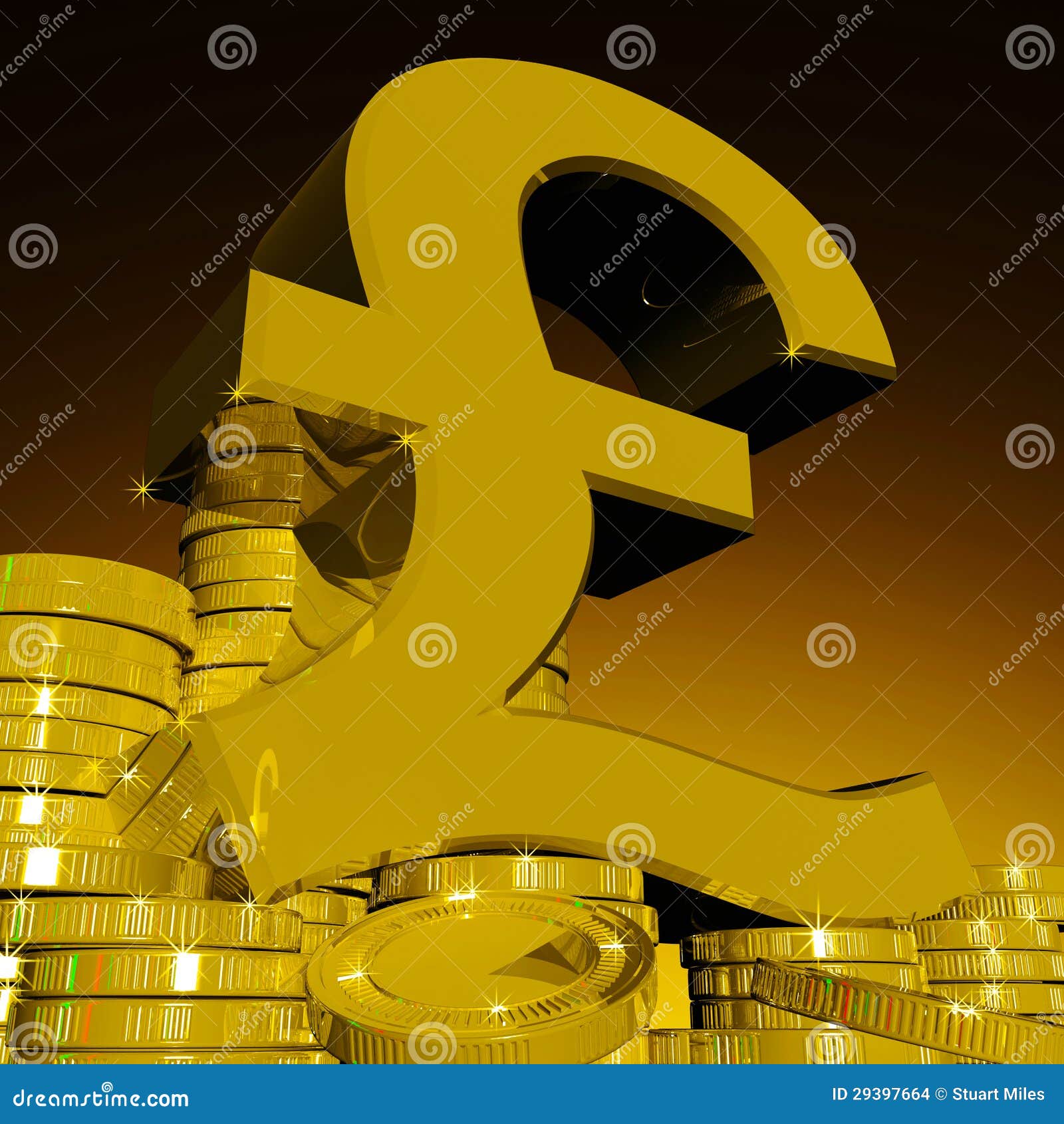 Pound Symbol on Coins Shows British Finances Stock Illustration ...
