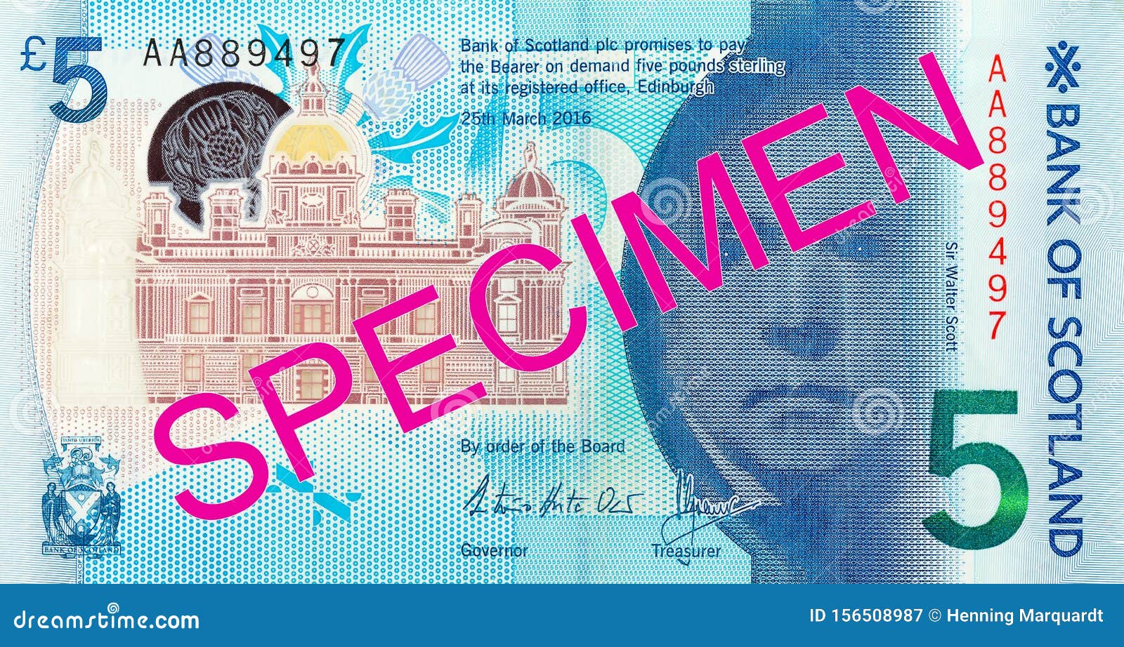 5 Pounds Sterling Note Issued by Bank of Scotland Specimen Reverse ...