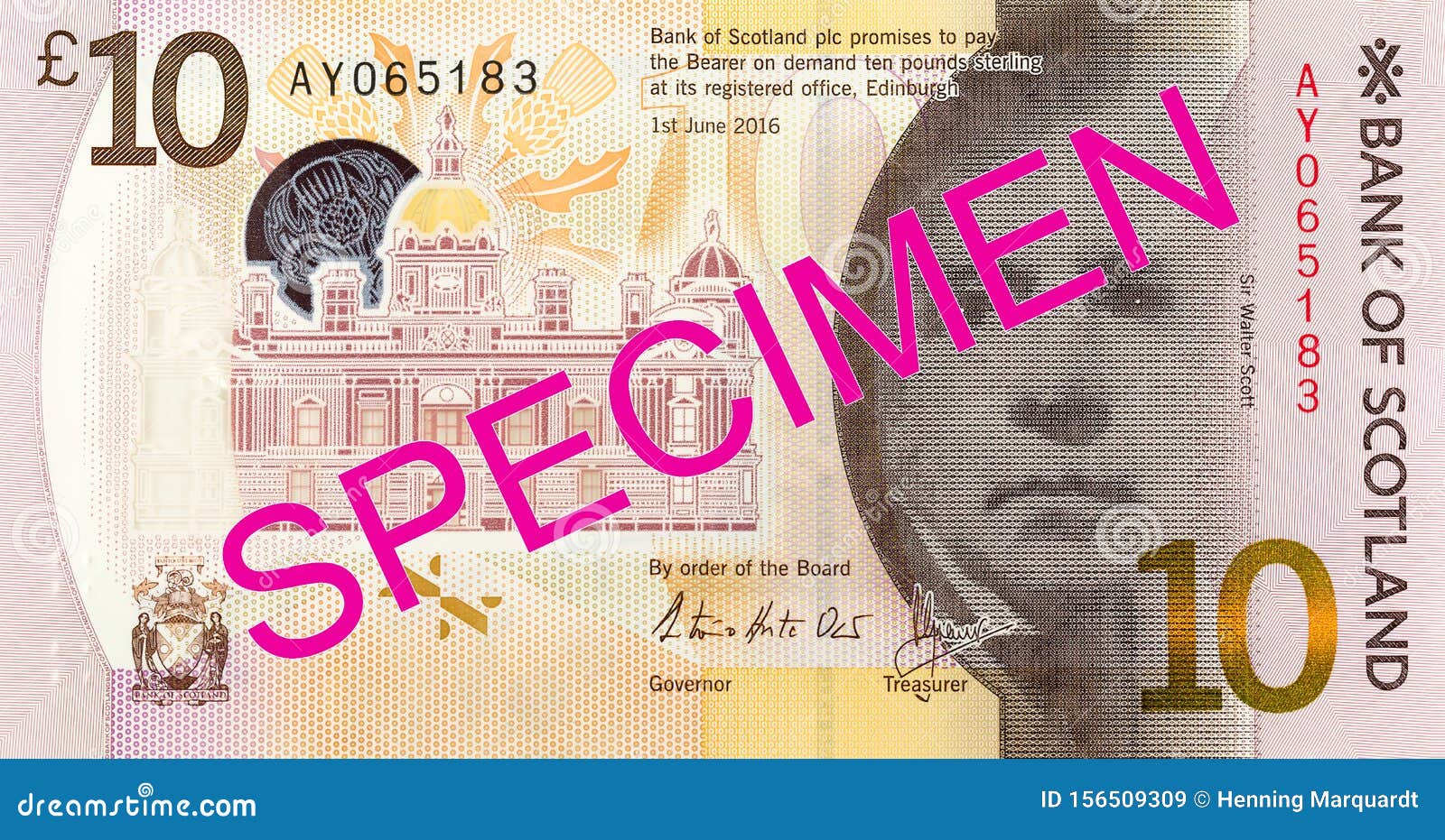 10 Pounds Sterling Note Issued by Bank of Scotland Specimen Reverse ...