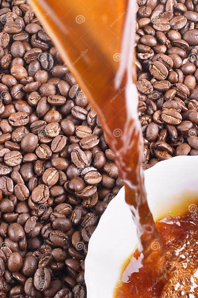 Pour Coffee and Coffee-beans Stock Photo - Image of warm, food: 485248