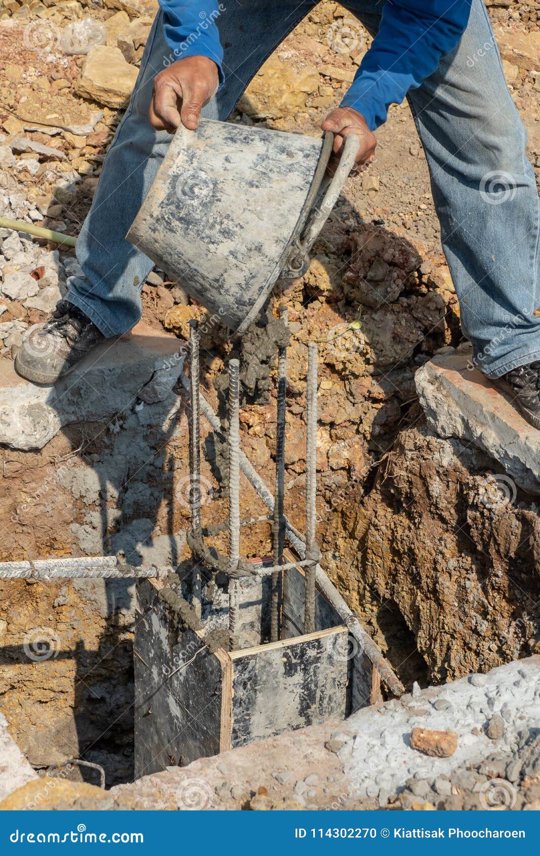 Pour Concrete into Foundation Piles in Construction Site Stock Photo ...