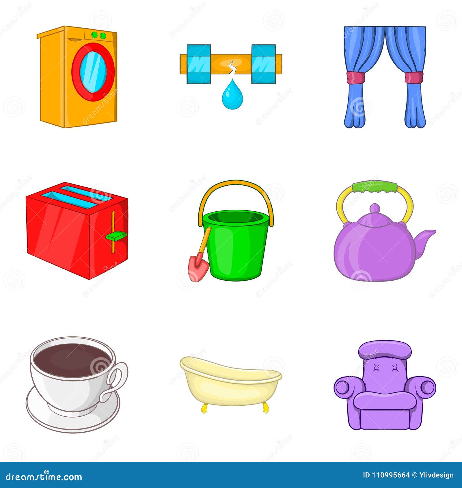 Pour Icons Set, Cartoon Style Stock Vector - Illustration of household ...