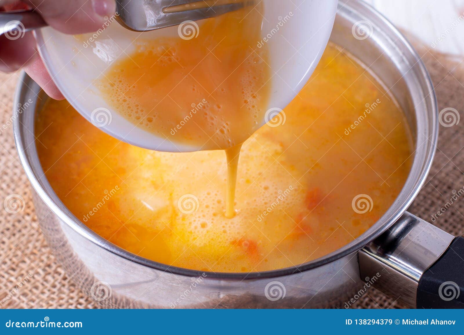 Pour the Scrambled Eggs into the Soup. Cooking Stock Image - Image of ...