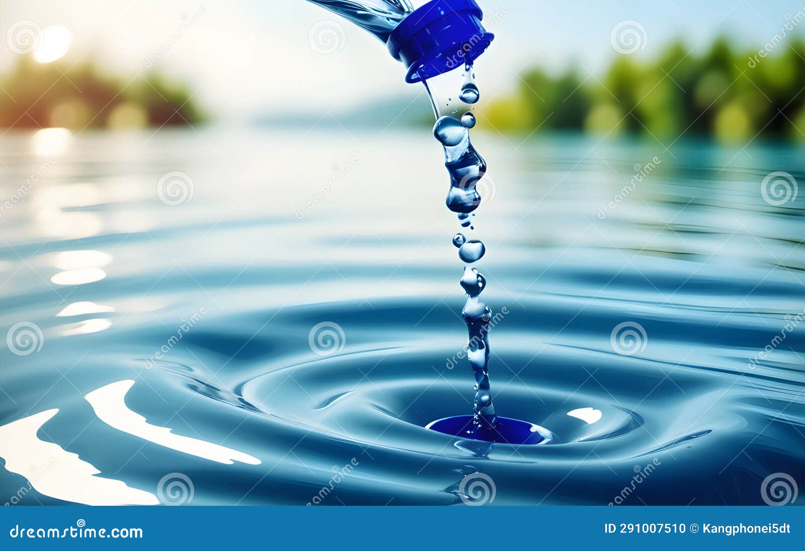 Pour Water into the River Create Beautiful Waves, Water Drops, and ...