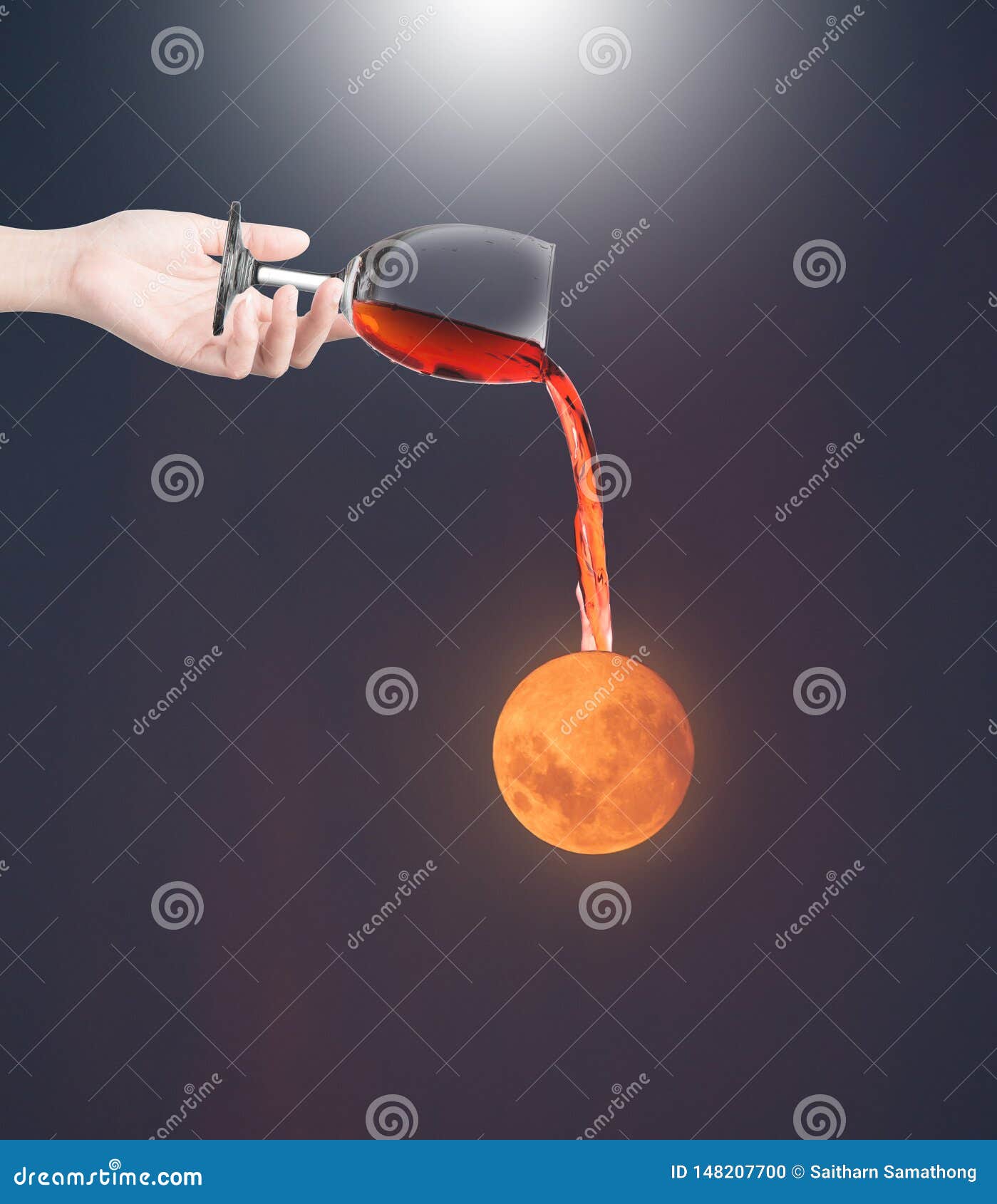 Pour the Wine from the Glass Onto the Red Moon. Stock Photo - Image of ...