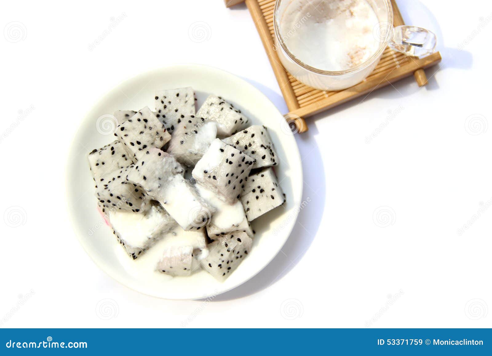 Pour yogurt onto fruit stock image. Image of healthy - 53371759