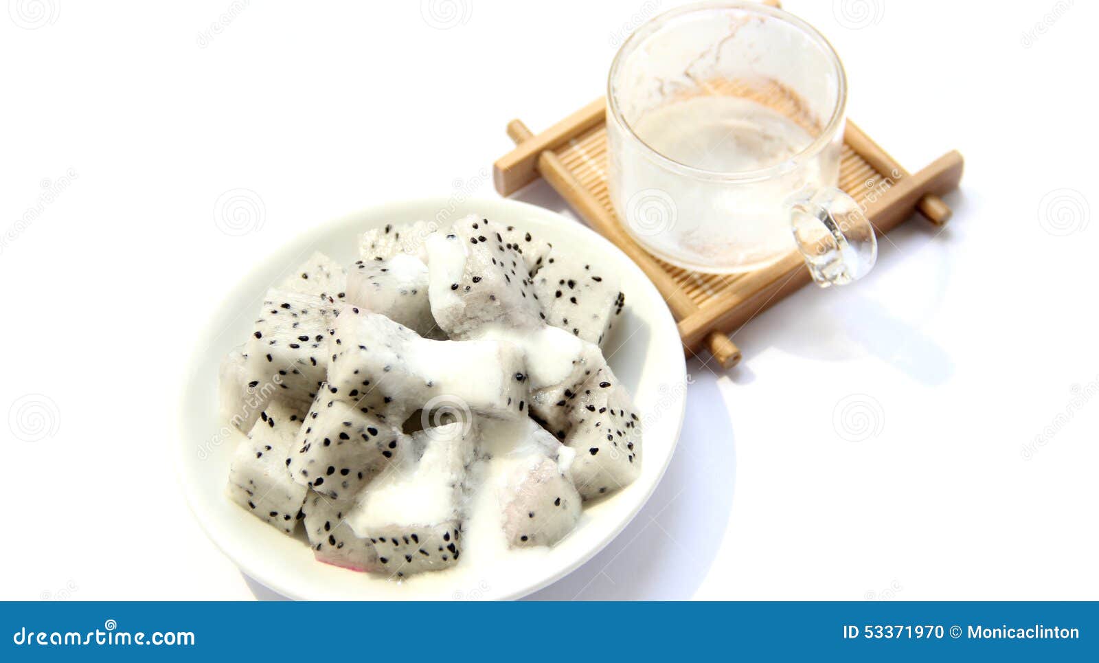 Pour yogurt onto fruit stock photo. Image of clipping - 53371970