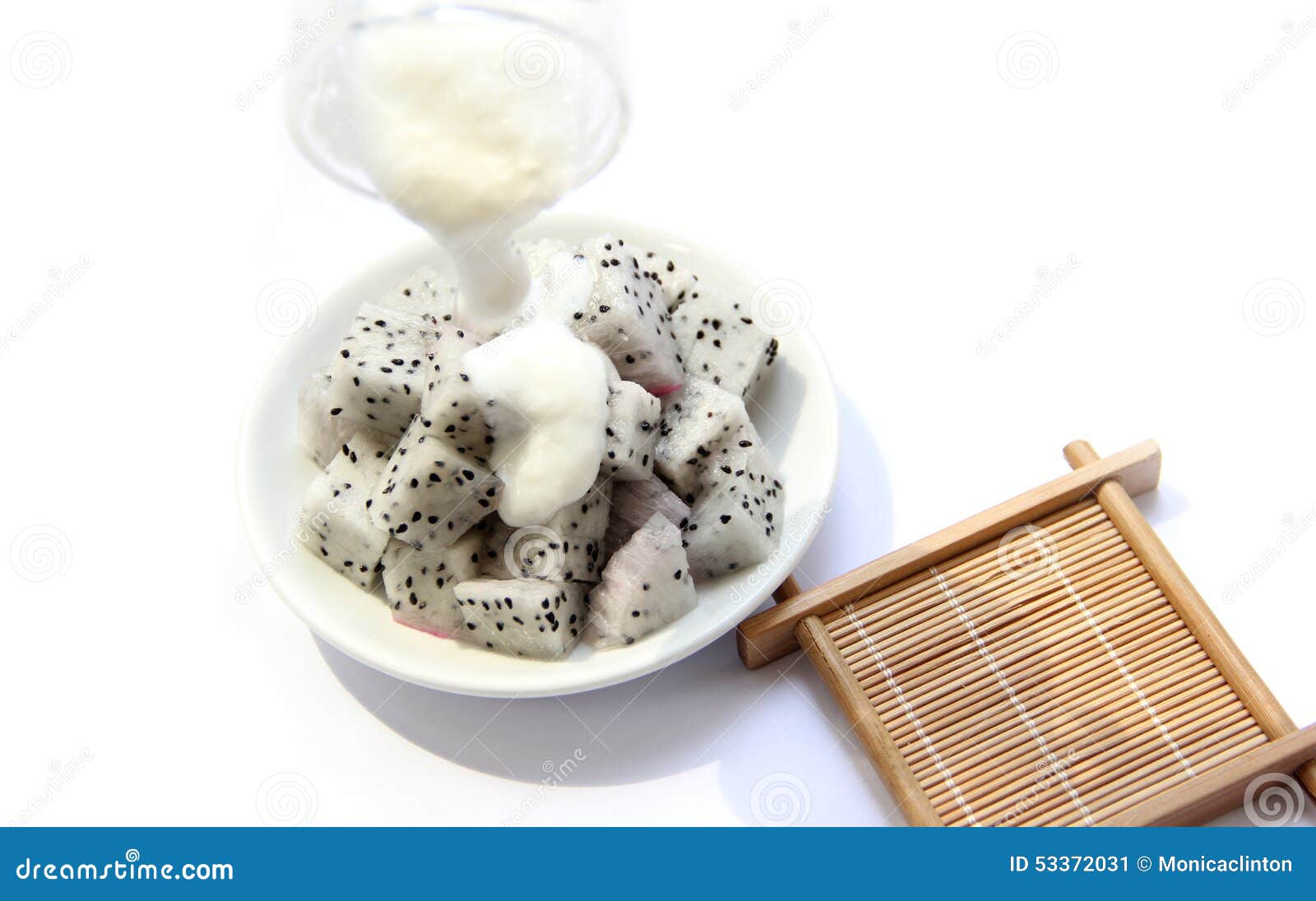Pour yogurt onto fruit stock image. Image of cold, beverage - 53372031