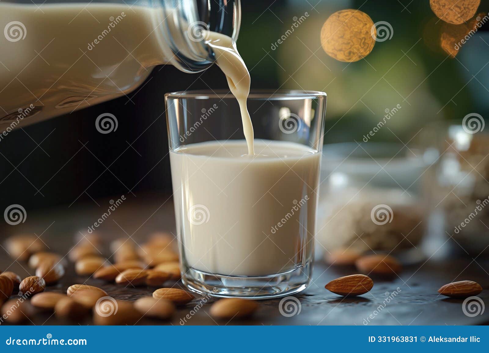 Pouring Almond Milk into Glass. Ai Generative Stock Image - Image of ...