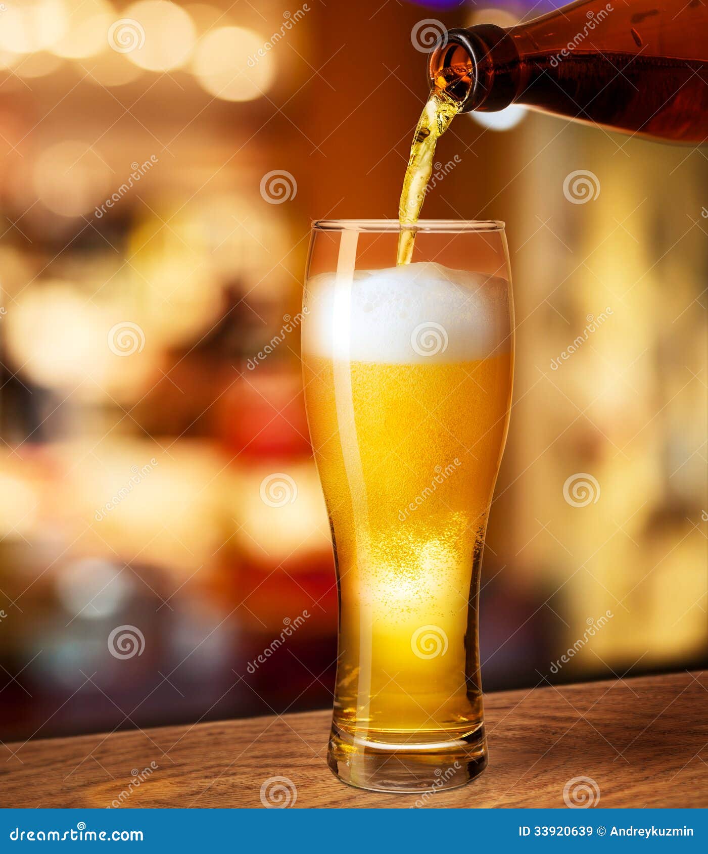Pouring Beer in Glass on Bar Desk Stock Image - Image of amber, brown ...