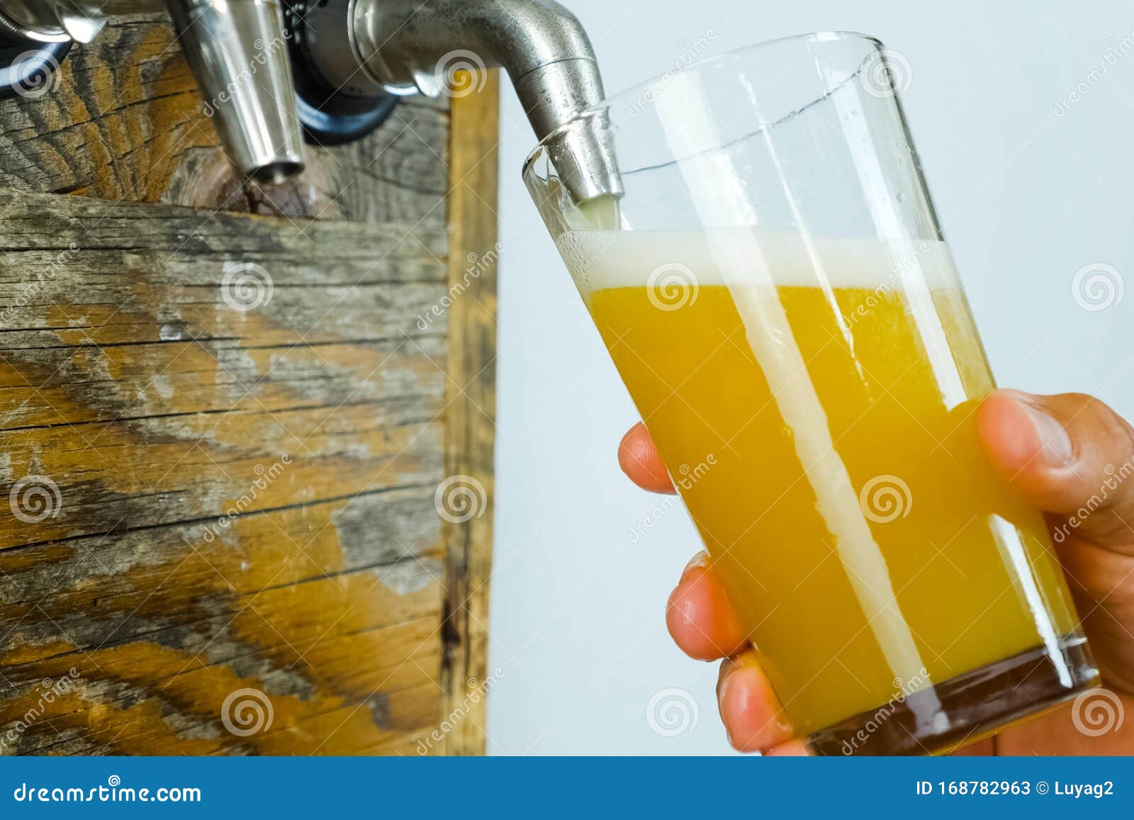 Pouring Beer Into A Glass From The Tap At Bar Beer Bottling Stock