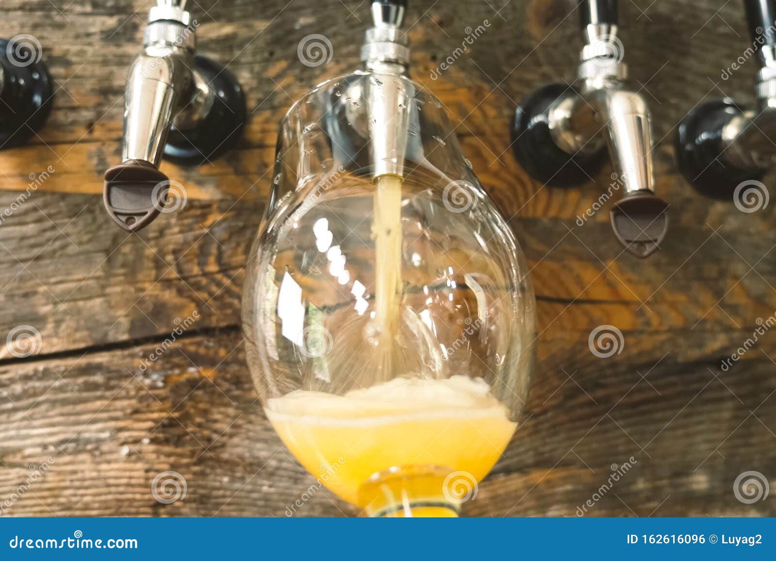 Pouring Beer Into A Glass From The Tap At Bar Beer Bottling Stock