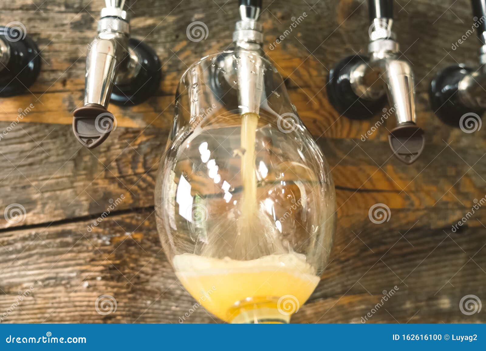Pouring Beer Into A Glass From The Tap At Bar Beer Bottling Stock