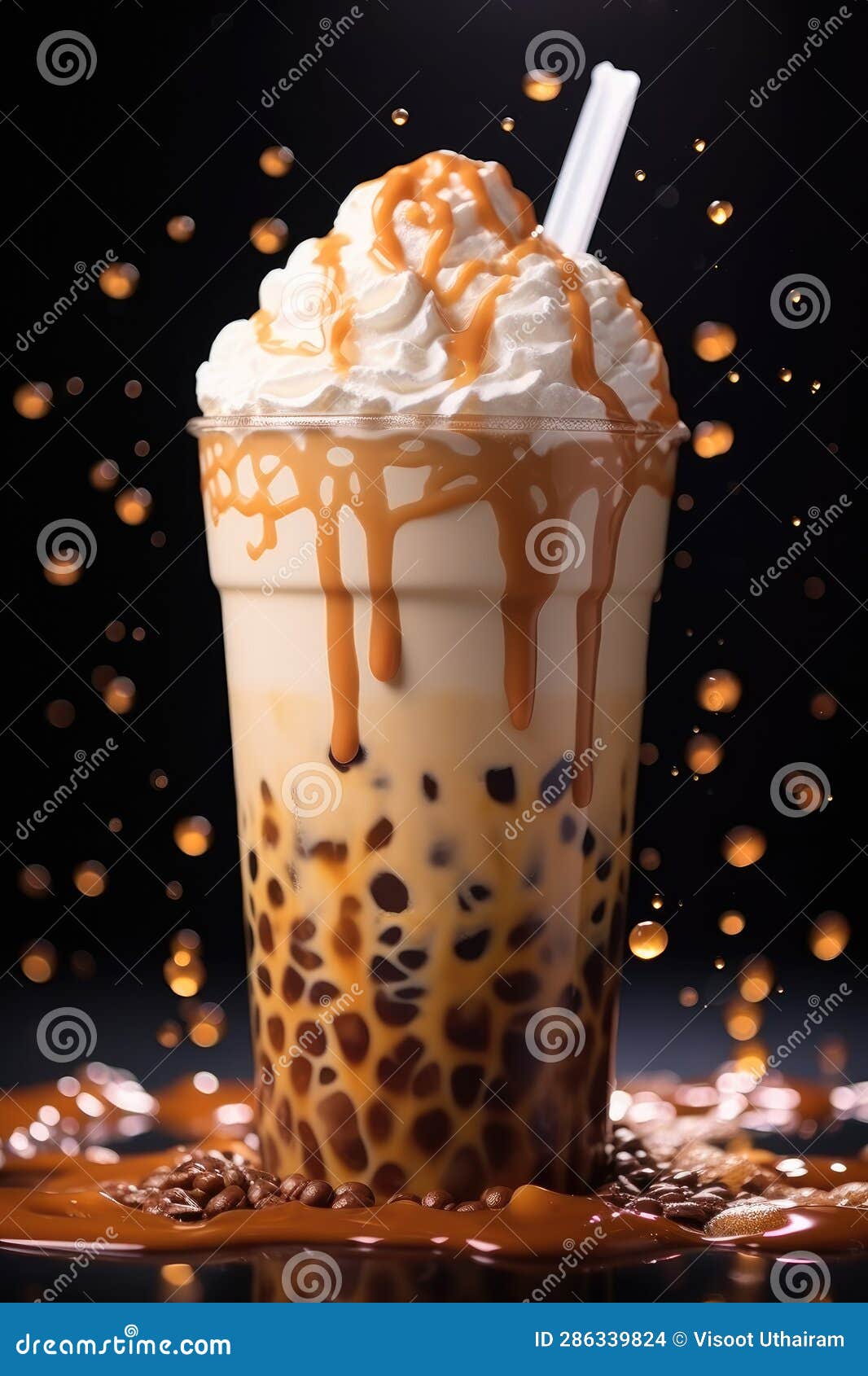 Pouring Blend Milk Tea with Making Bubble Tea Drinking Glass Cup Stock ...