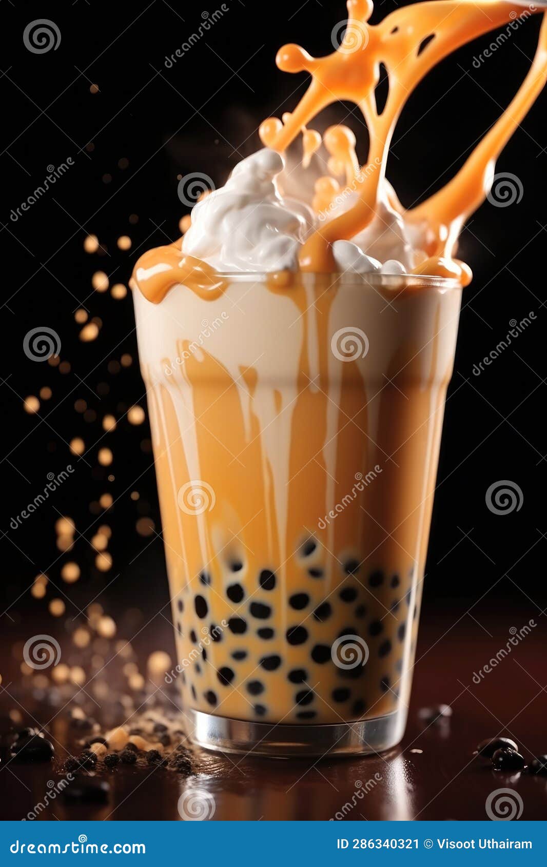Pouring Blend Milk Tea into Making Bubble Tea Drinking Glass Cup ...