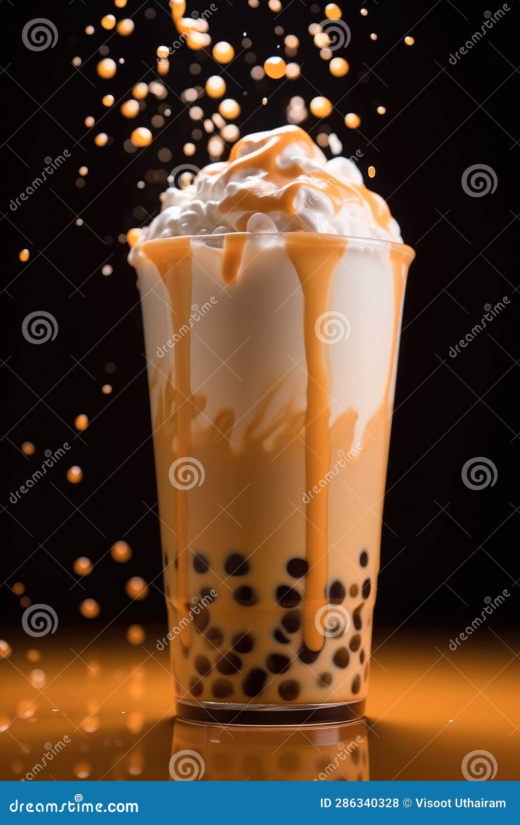 Pouring Blend Milk Tea into Making Bubble Tea Drinking Glass Cup ...